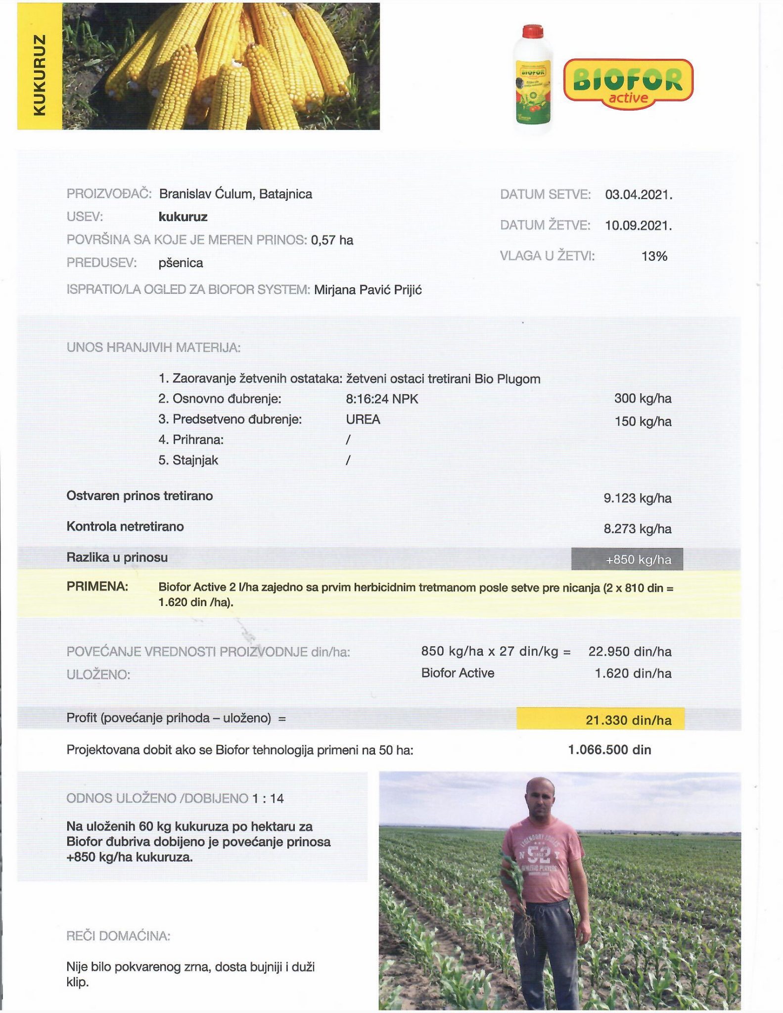 Branislav Ćulum, Batajnica – BIOFOR